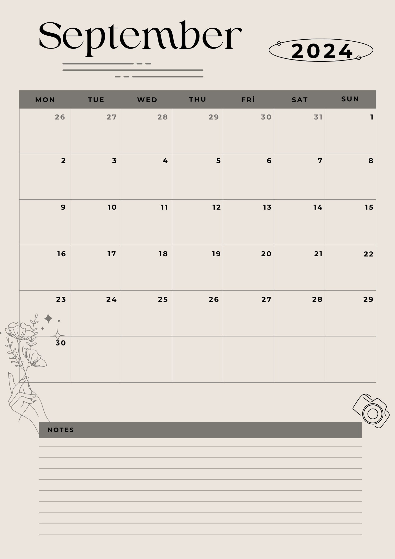 2024 Printable, Changeable Color, Digital Minimalist Calendar With Cute ...