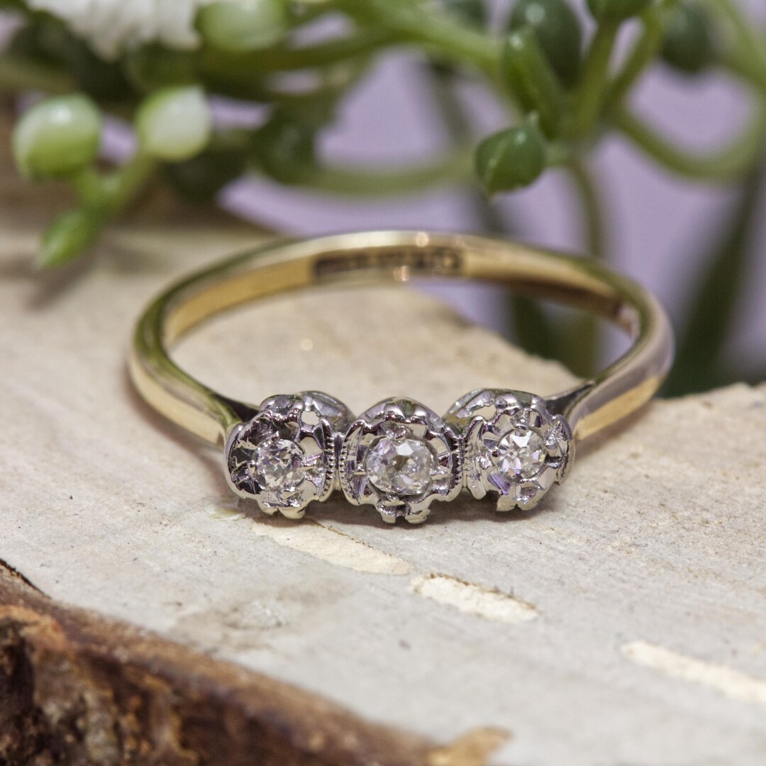 Antique 1920s Old Cut Diamond Art Deco 9ct Gold and Platinum Trilogy ...