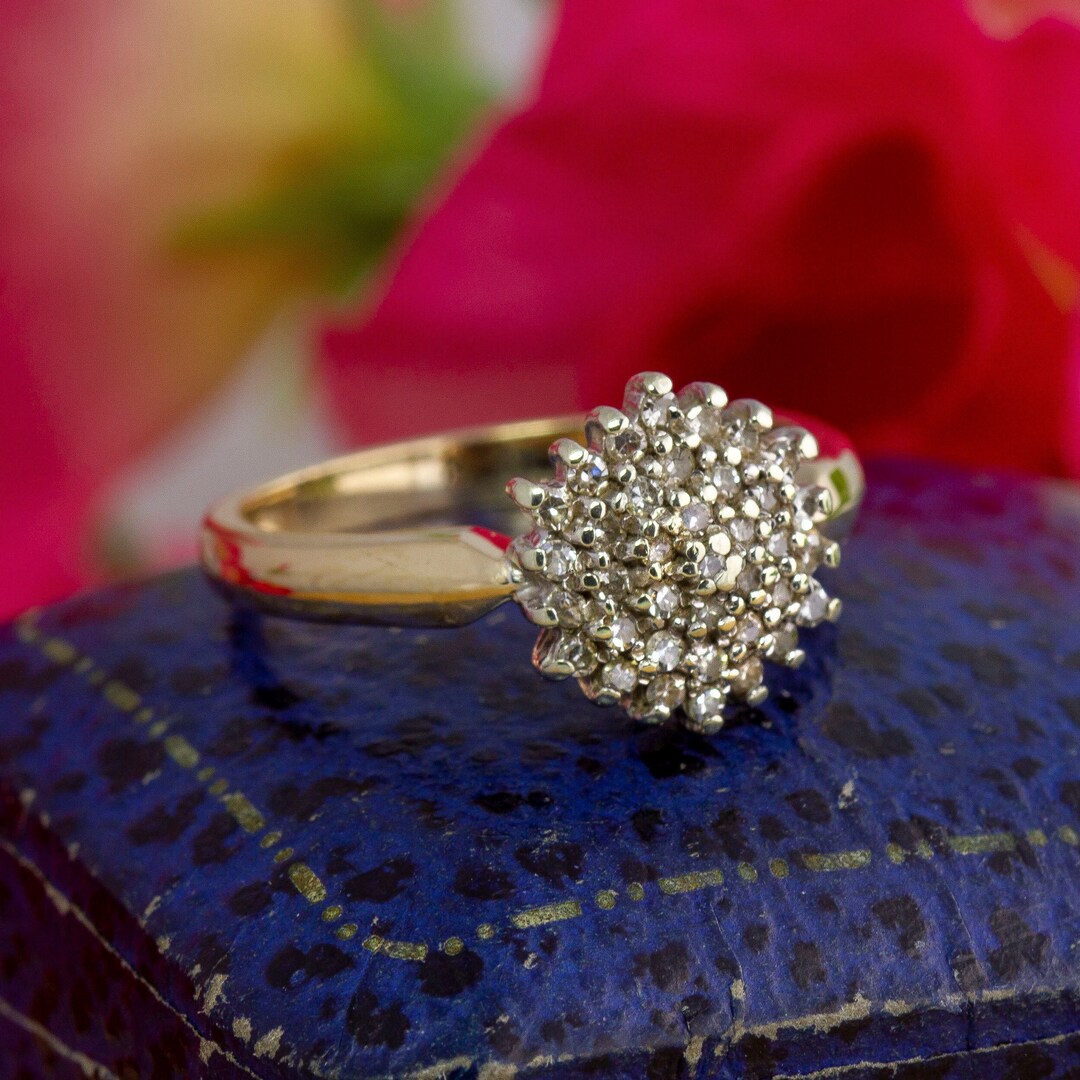 Vintage 9ct Gold Diamond Cluster Ring 3.1g UK Size L, US Size 5 1/2 - Etsy