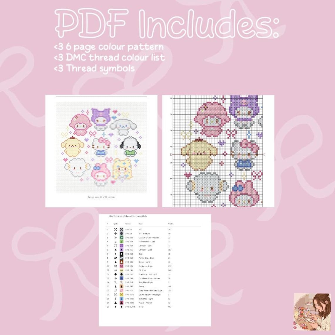 Patrón de punto de cruz Kawaii Pastel Friends – Muestrario para ...