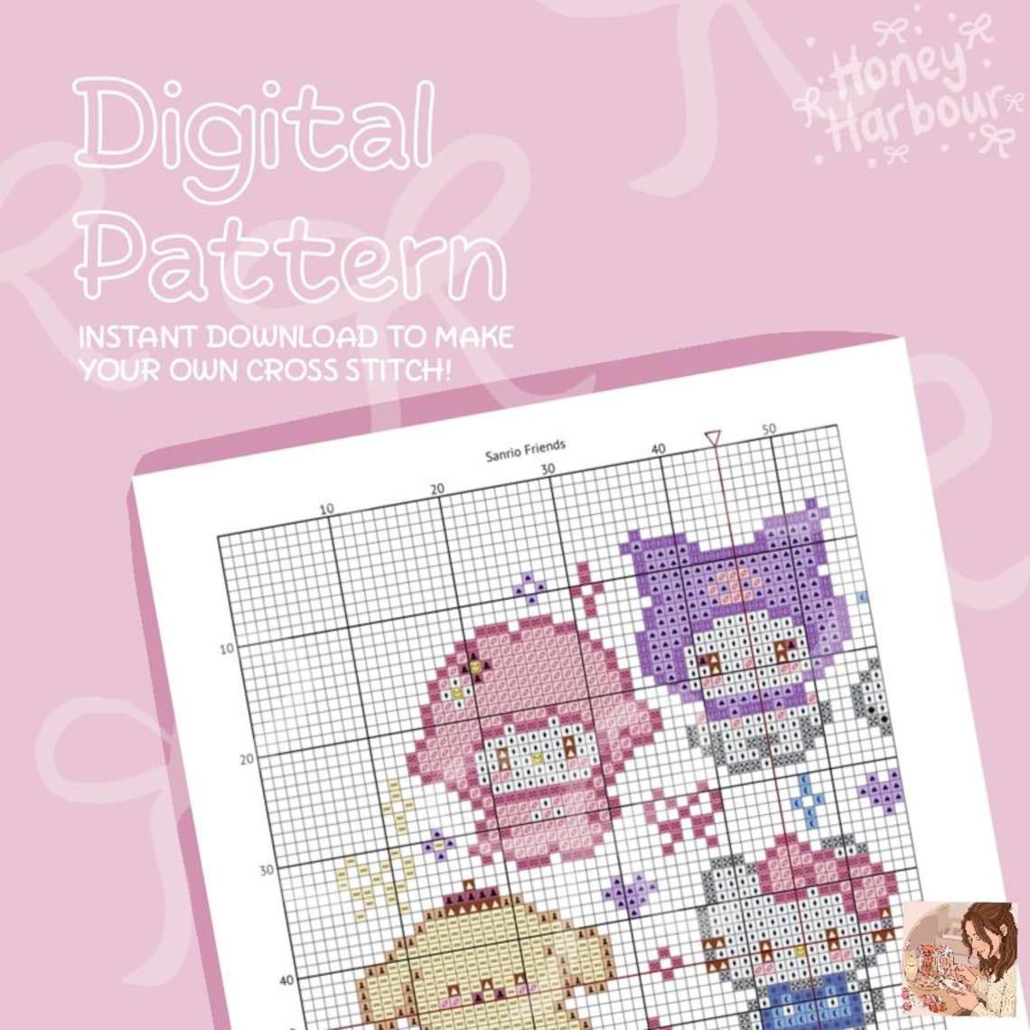 Patrón de punto de cruz Kawaii Pastel Friends – Muestrario para ...