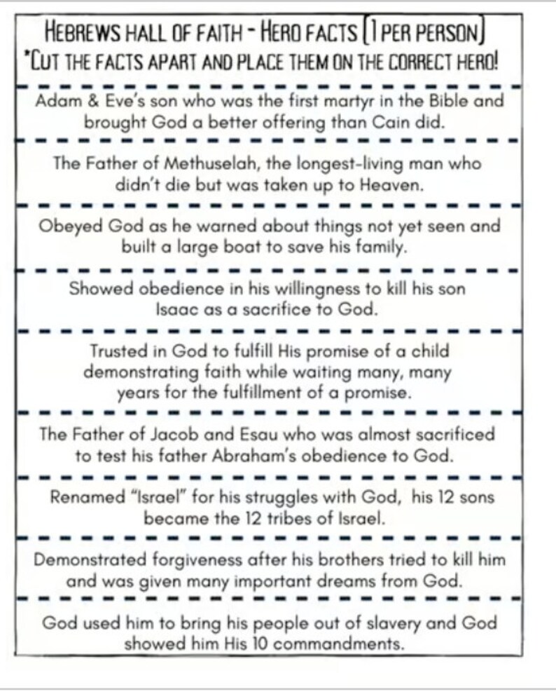 Hall of Faith Gallery Walk Hebrews 11 Movement Game Sunday School - Etsy