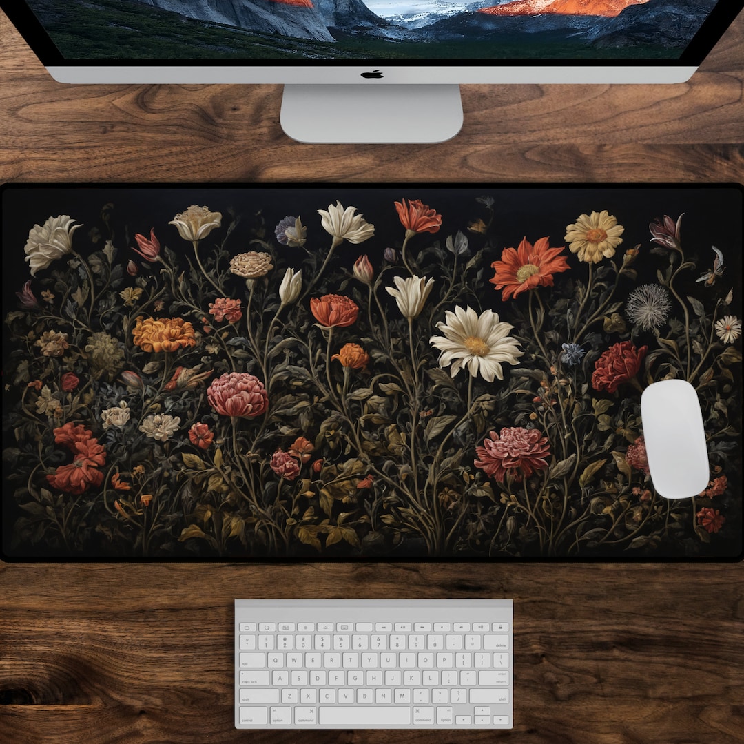 Dark Cottagecore Mousepad, Floral Desk Mat, Botanical Mouse Pad ...