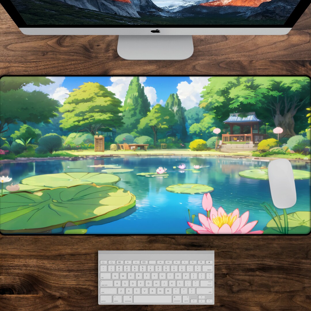 Waterlily Japanese Anime Desk Mat, Aesthetic Mouse Pad, Work From Home ...