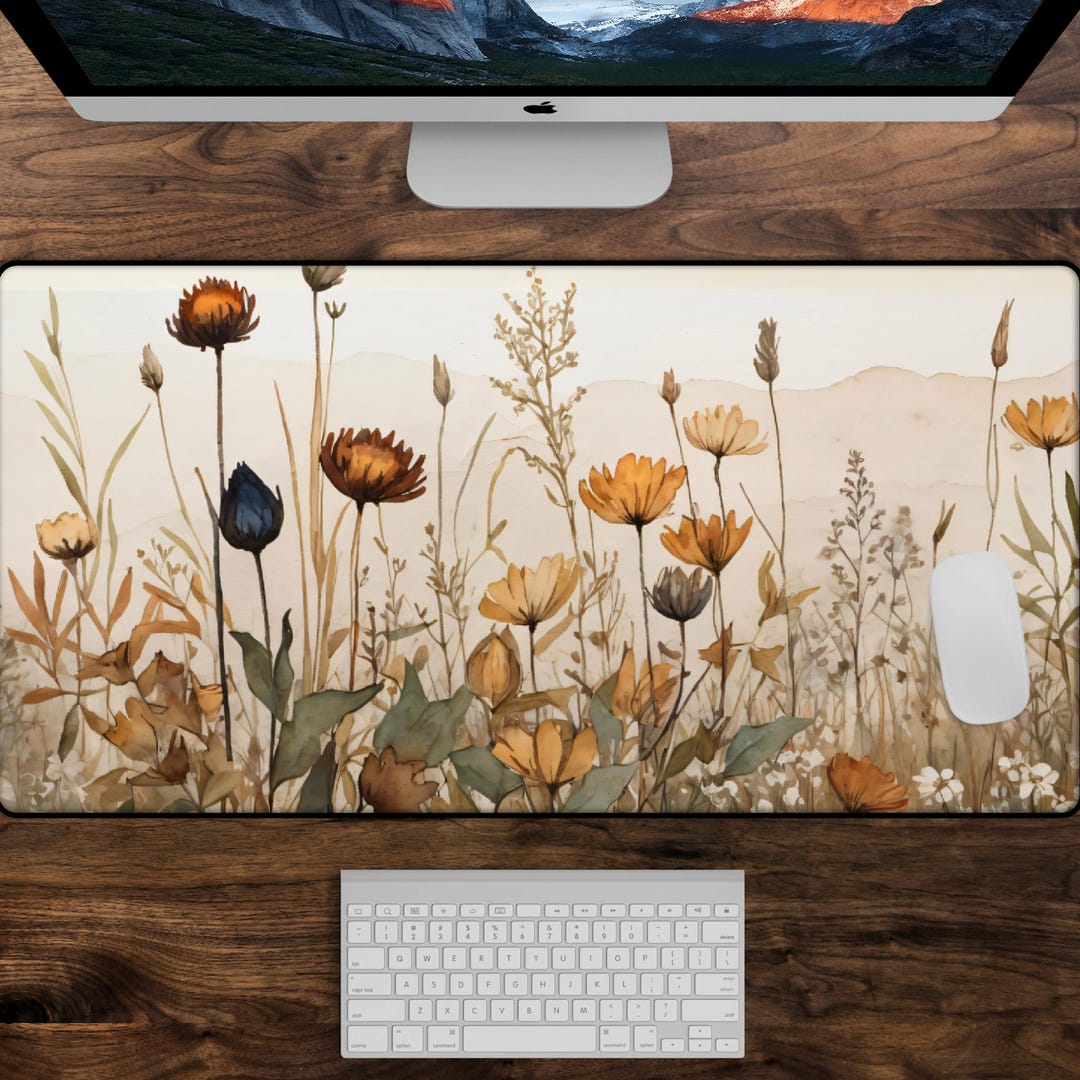 Cottagecore Desk Mat, Watercolor Wildflowers Mouse Pad, Cute Plant ...