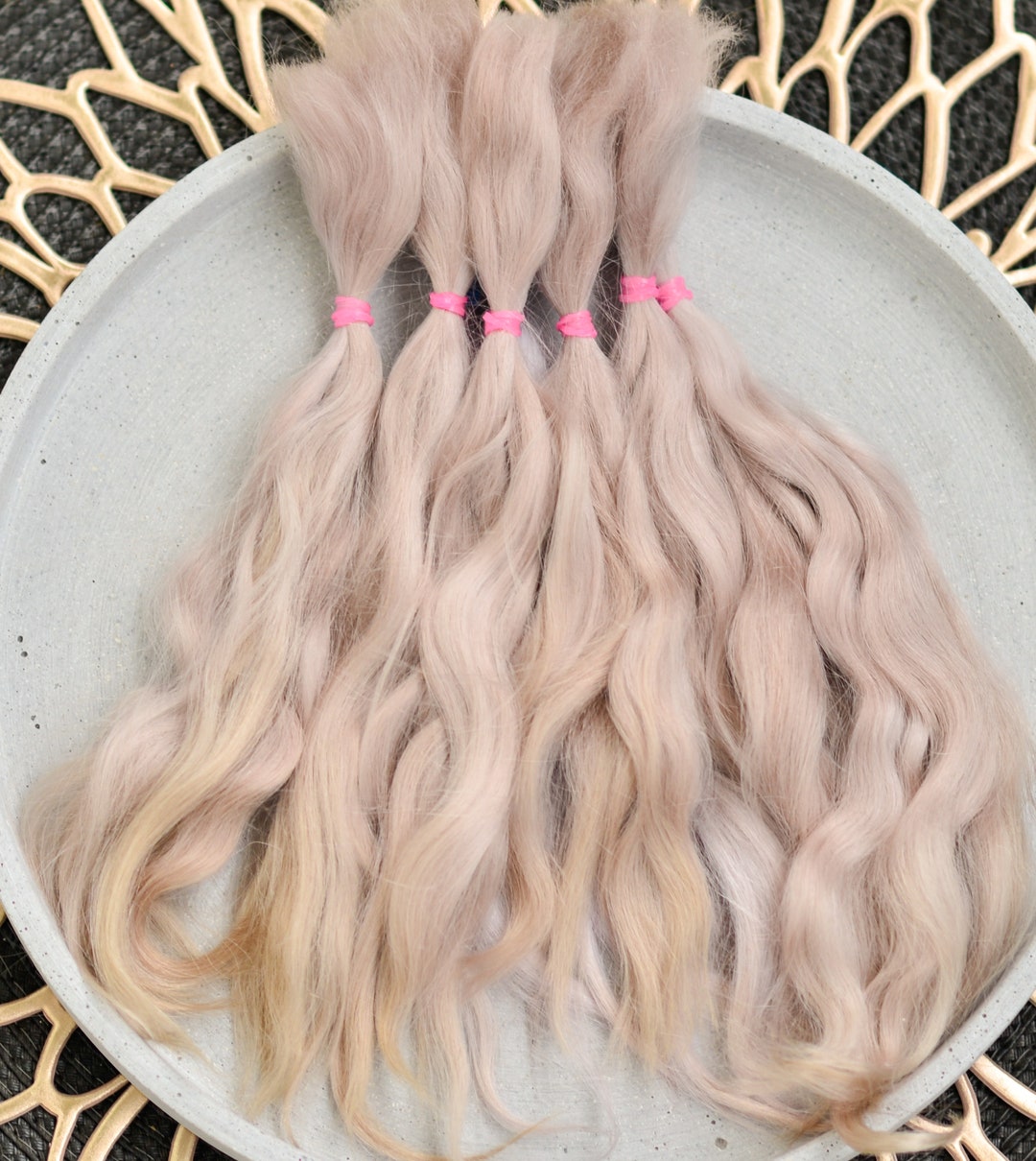 Mohair Hair Ash Blond Color Organic 100% Natural Silky Doll Wig Blythe ...