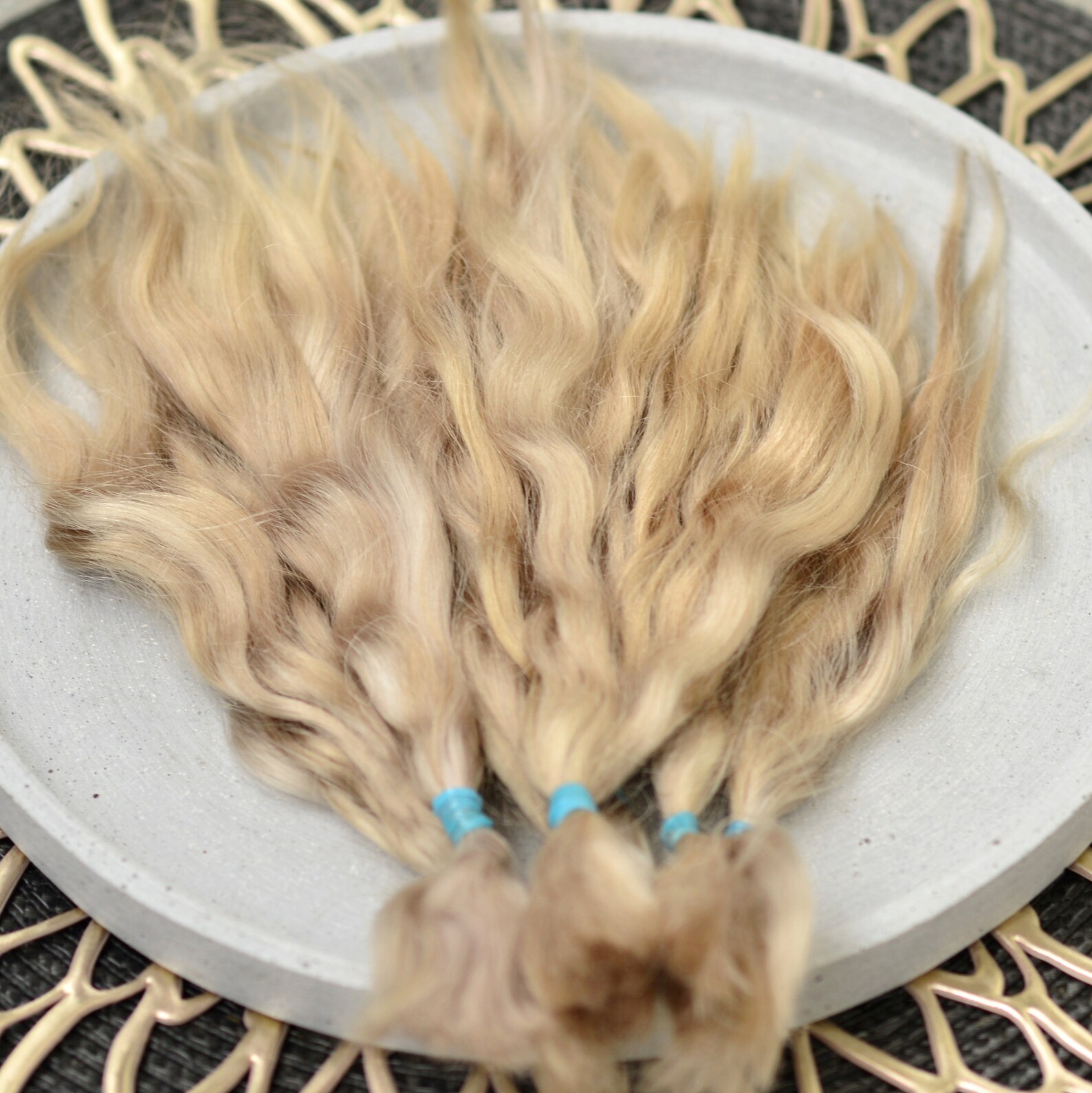 Mohair Hair Champagne Color Organic 100% Natural Silky Doll Wig Blythe ...