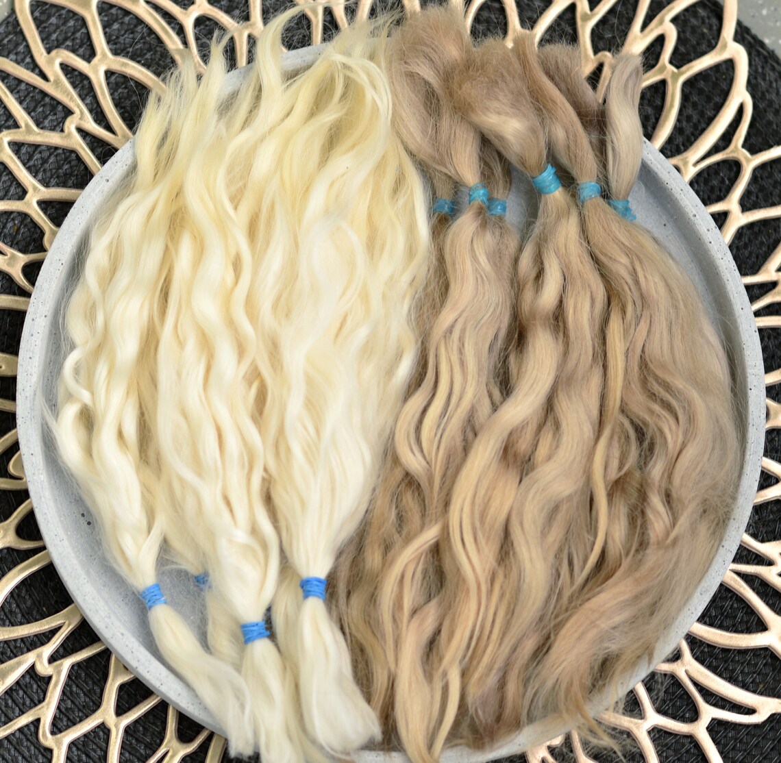 Mohair Hair Champagne Color Organic 100% Natural Silky Doll Wig Blythe ...