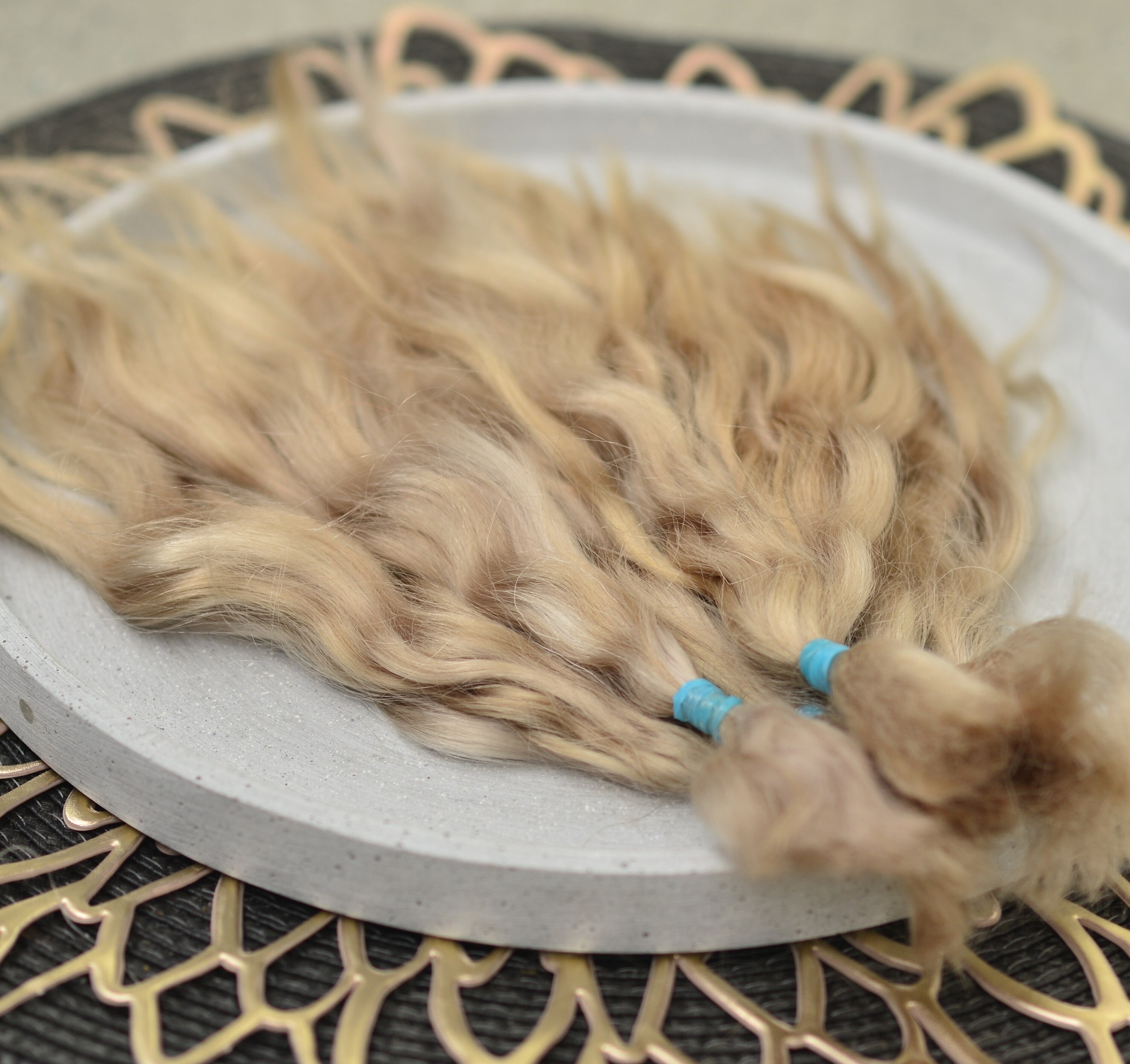 Mohair Hair Champagne Color Organic 100% Natural Silky Doll Wig Blythe ...