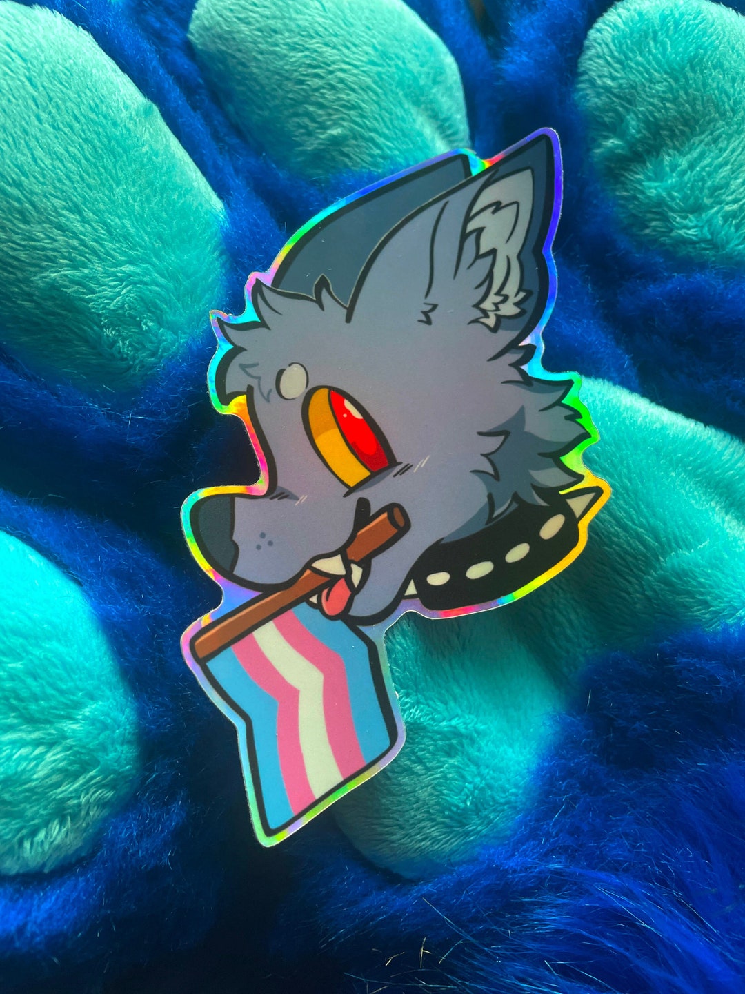 Trans Wolf Holographic Sticker - Furry - Etsy