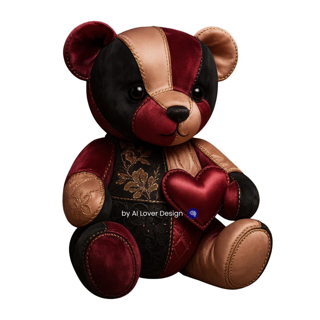 Vintage Glam Patchwork Teddy Clipart – 10 PNG & JPG Valentine Teddies ...