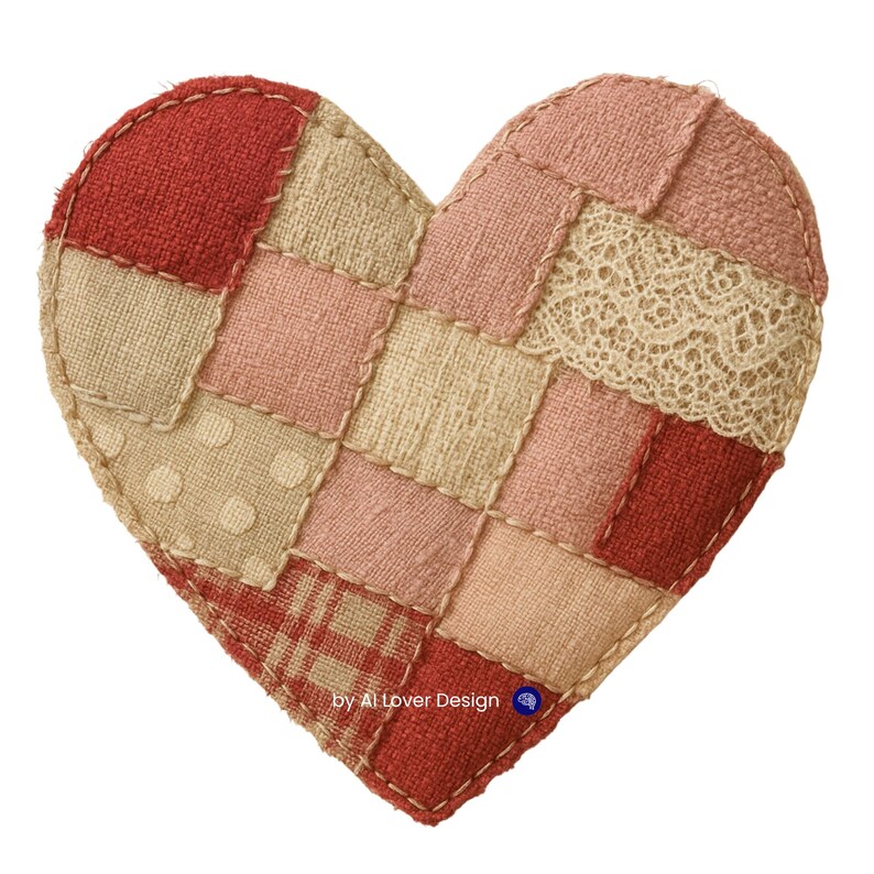 Cottagecore Patchwork Heart Clipart – 10 PNG & JPG Valentine Hearts ...