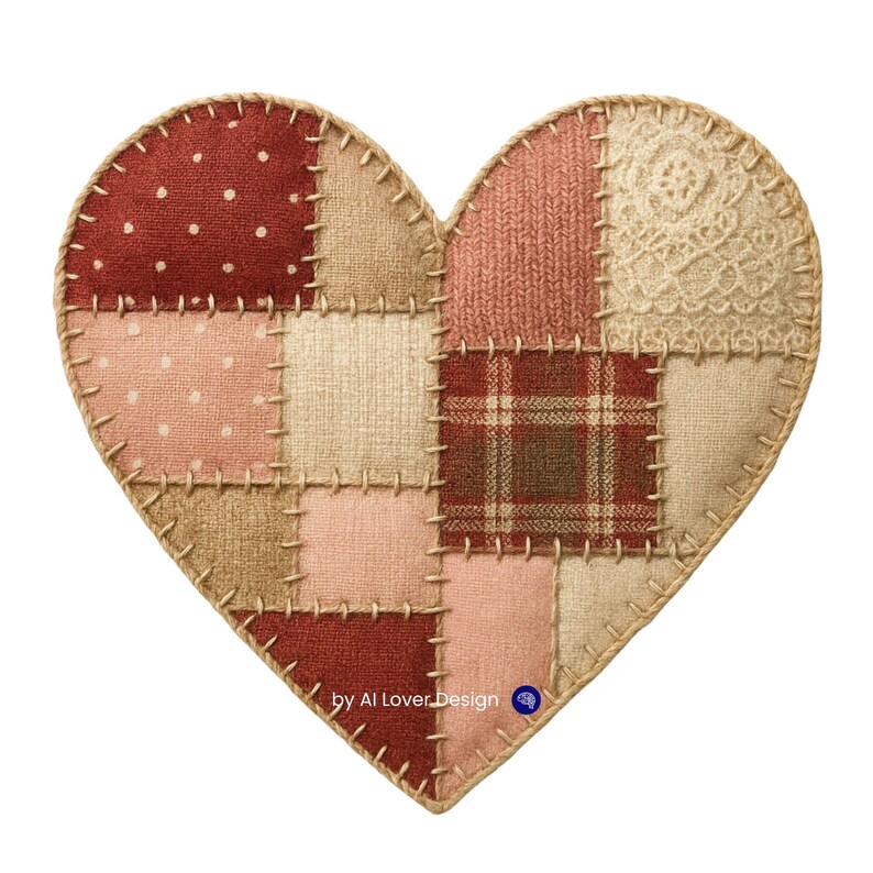 Cottagecore Patchwork Heart Clipart – 10 PNG & JPG Valentine Hearts ...