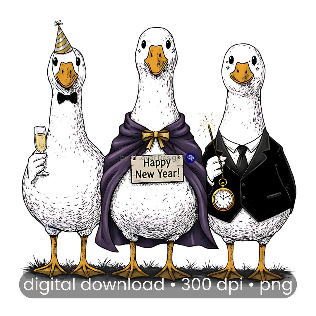 Funny Party Goose Clipart | New Year's Eve PNG (transparent) - Etsy