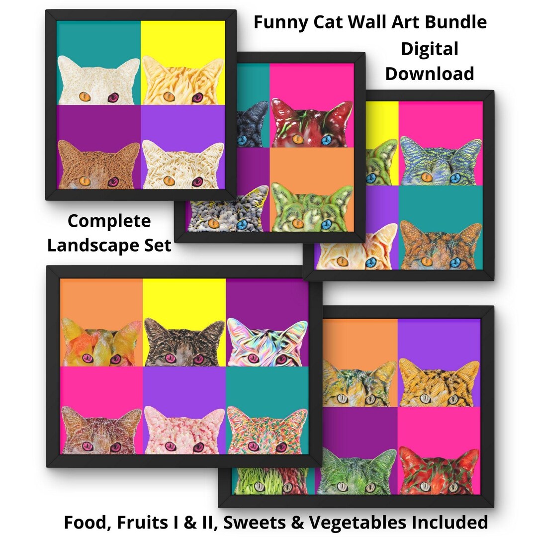 Funny Food Cat Art Prints – Pop Surrealism, Kitchen Decor (digital ...