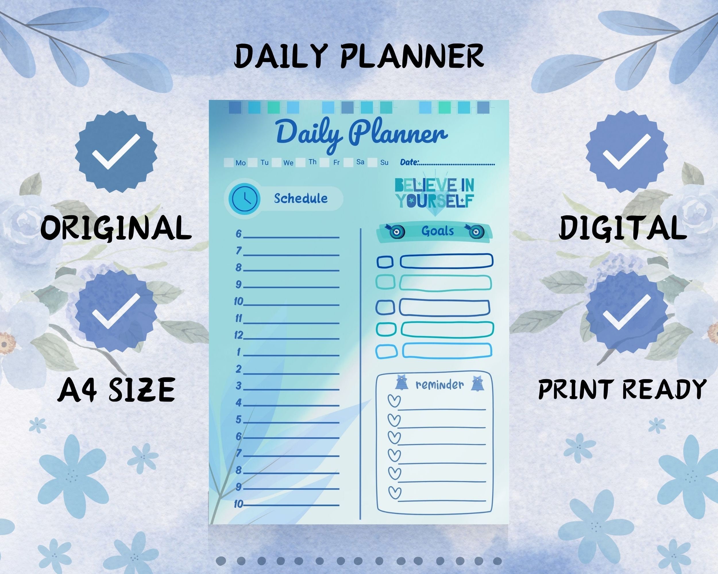 Blue Daily Planner Digital Printable Planner - Etsy