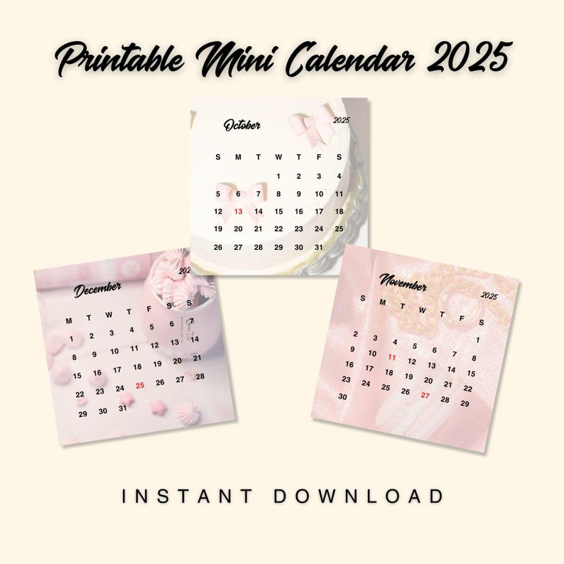 2025 Printable Mini Calendar – Pink Aesthetic Theme 3x3 Pocket Calendar ...