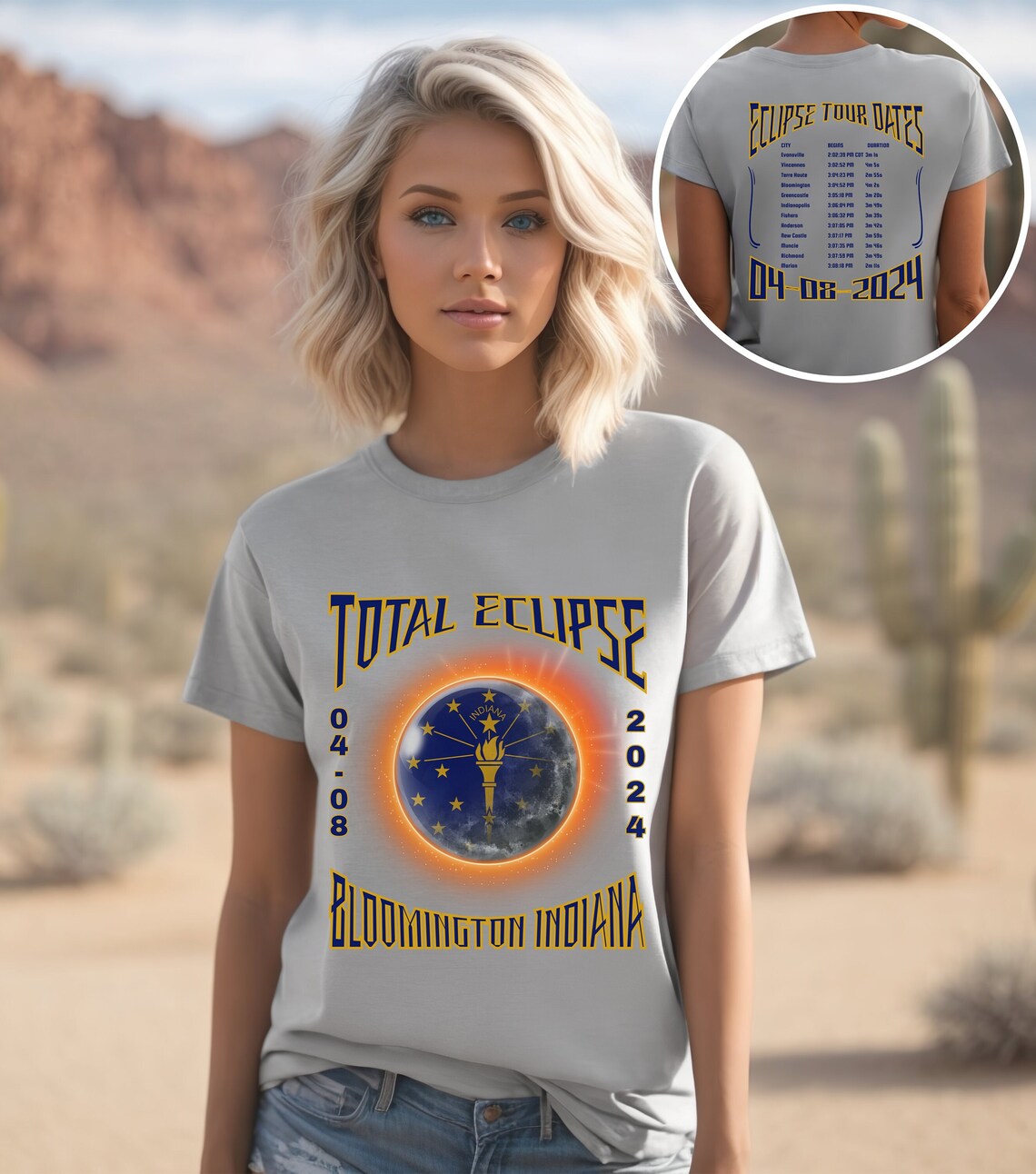 Solar Eclipse Tee Shirt for Bloomington Indiana Customized April 8th 2024 Solar Souvenir Shirt ...
