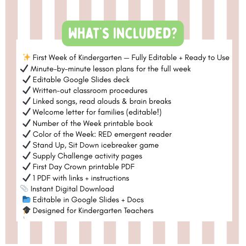 First Week of Kindergarten Lesson Plans Editable | Google Docs ...