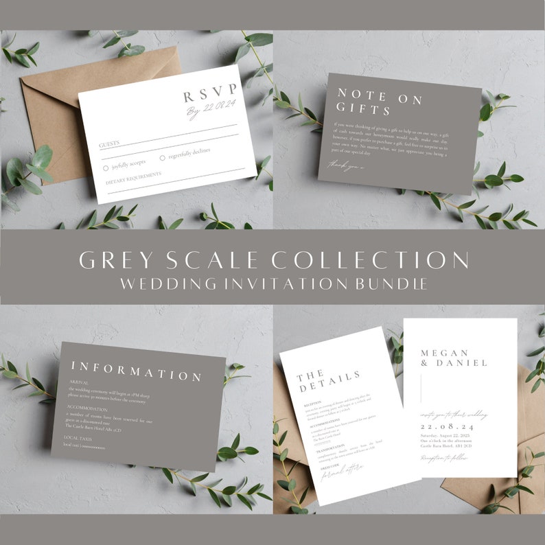 Grey Scale Collection Wedding Details Invitation DIGITAL DOWNLOAD ...