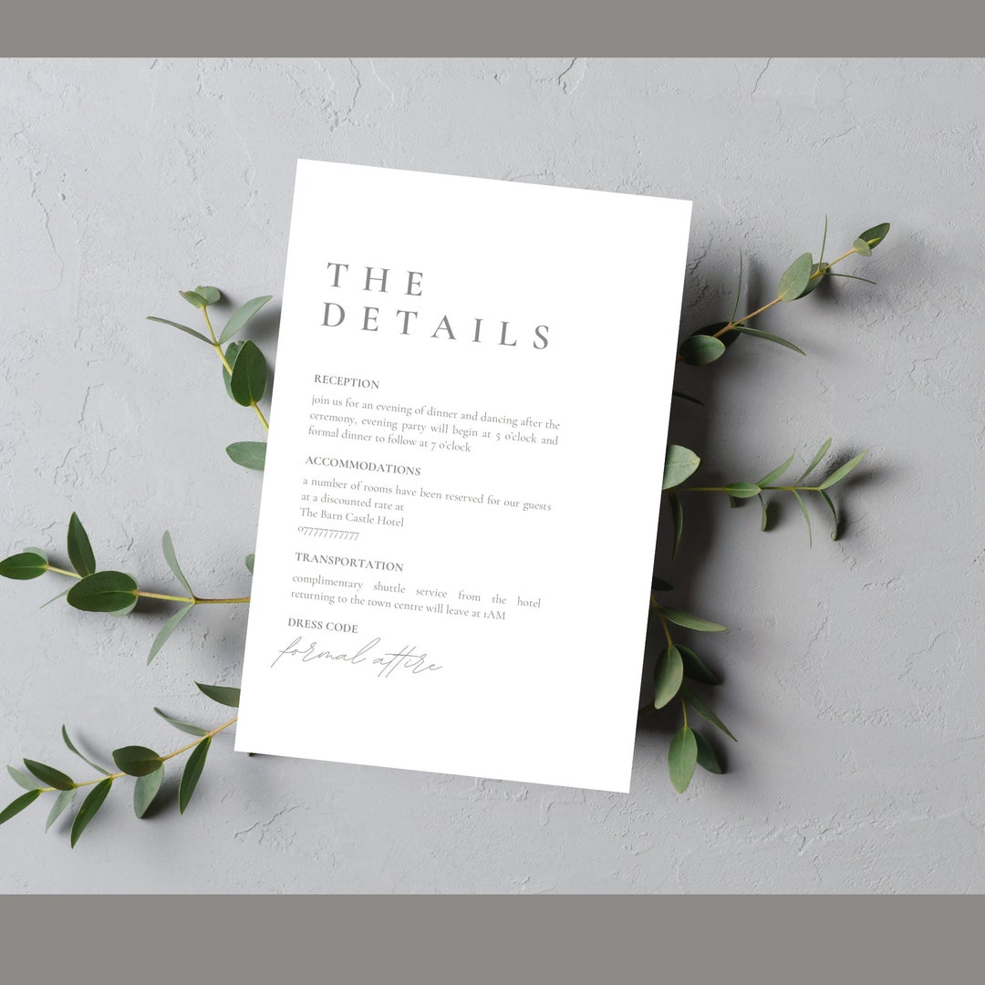 Grey Scale Collection Wedding Details Invitation DIGITAL DOWNLOAD ...