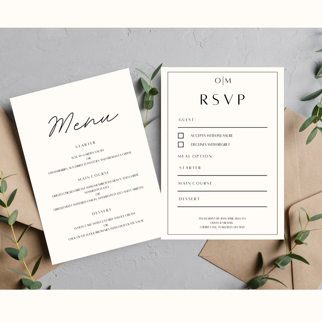 The Minimalist Collection Wedding RSVP and Menu Wedding Details DIGITAL ...