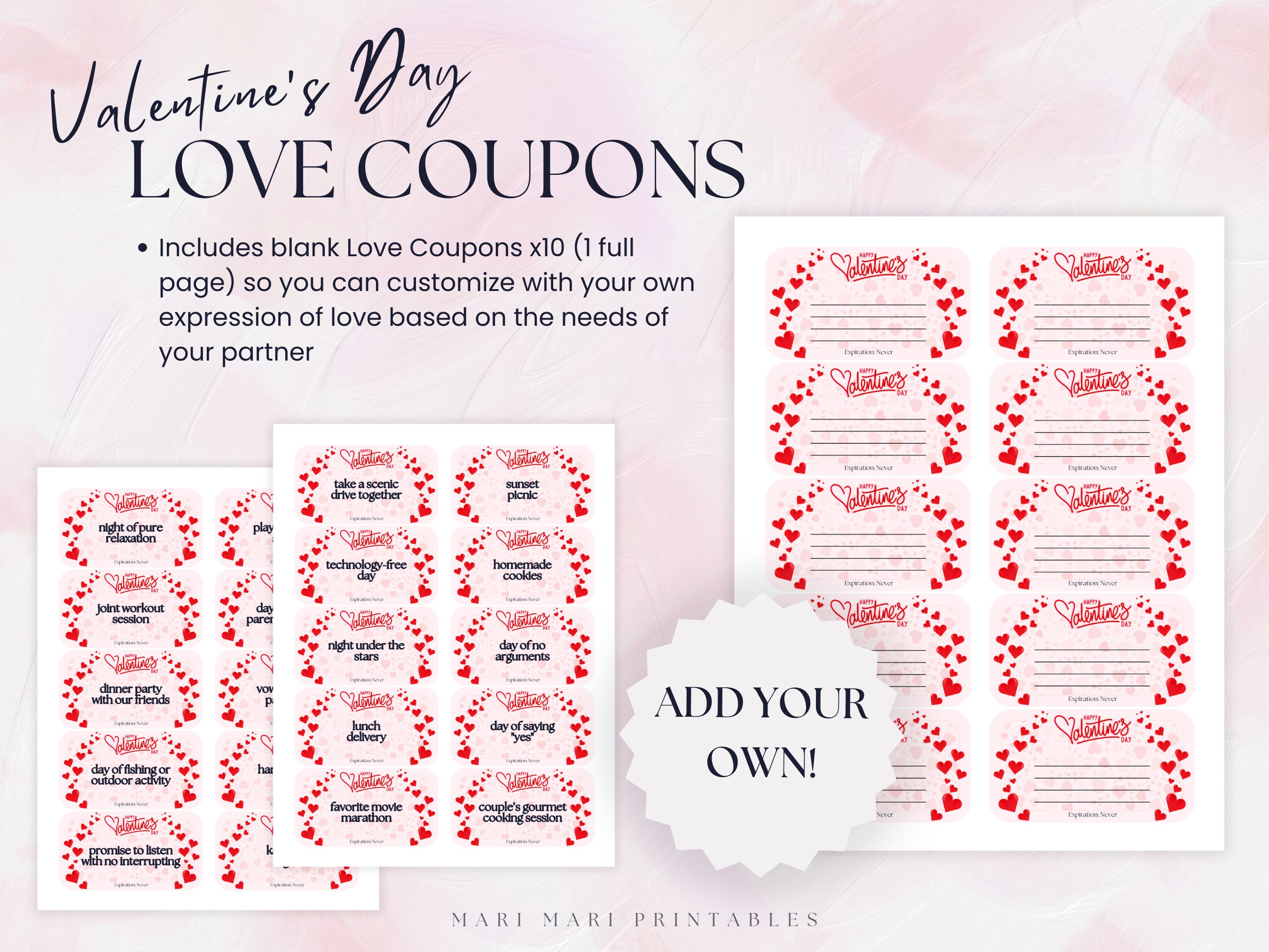 Valentine's Day Printable Love Coupons - Red Hearts - Etsy