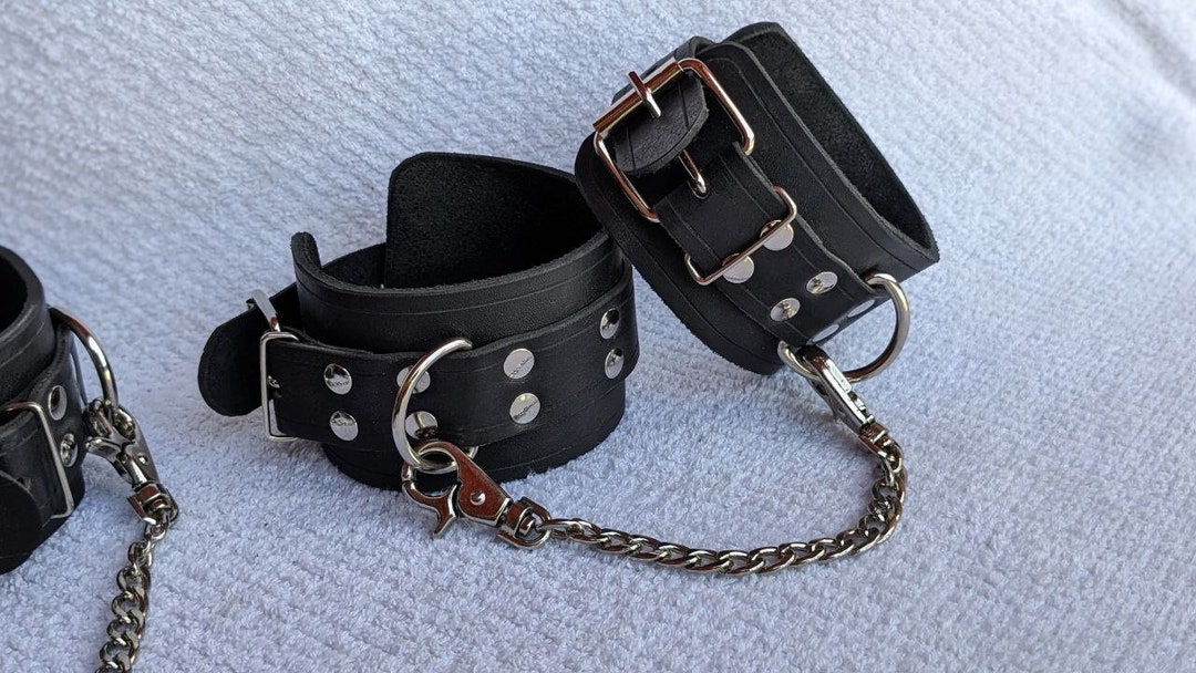 Genuine Leather Hand and Leg Cuffs Restraints Kit for Wrists and Ankles ...