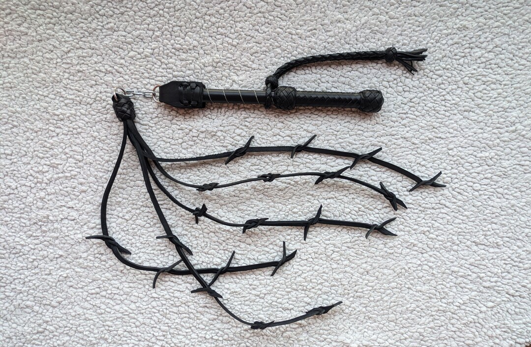 1m Leather Cat O' Nine Tails 5 Tail Medium Impact Long Genuine Leather ...