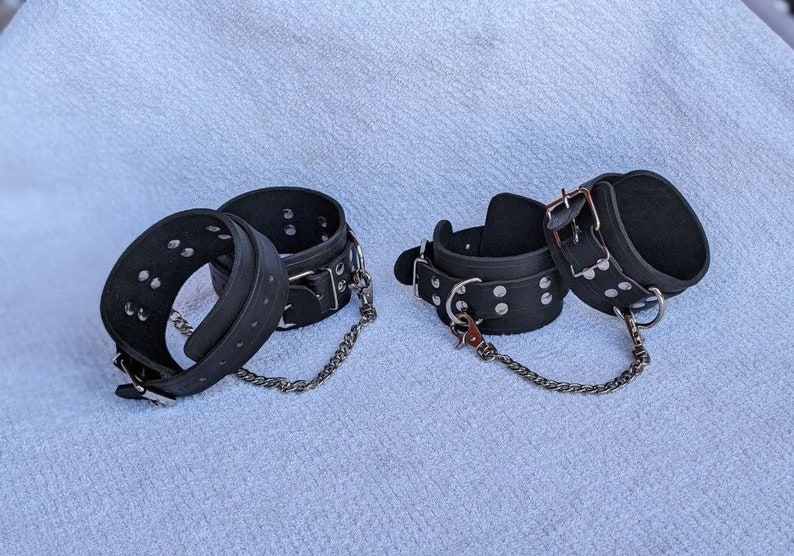 Genuine Leather Hand and Leg Cuffs Restraints Kit for Wrists and Ankles ...