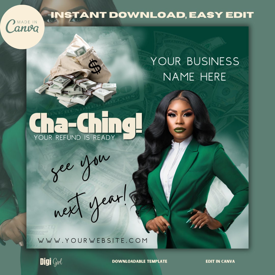 Cha-ching! Your Refund is Ready Tax Bundle, Books Now Template ...