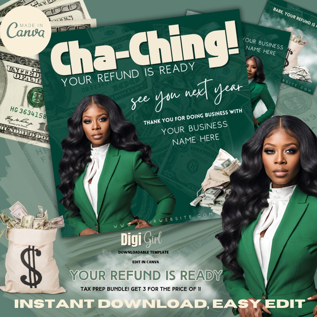 Cha-ching! Your Refund is Ready Tax Bundle, Books Now Template ...
