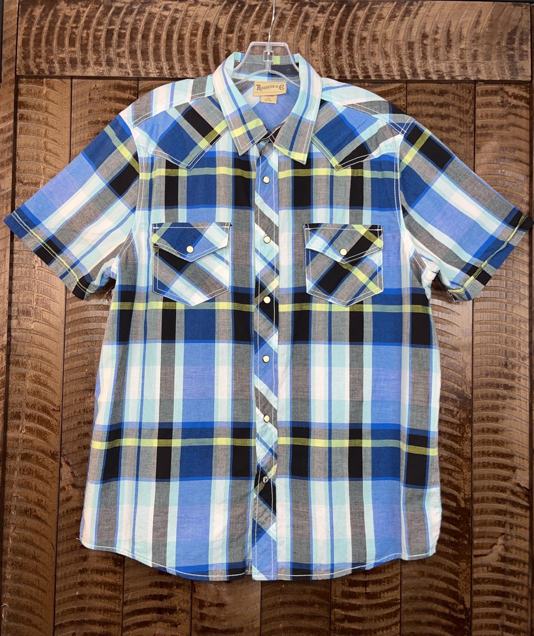 Country Western Mens Large Snap Button Short Sleeve Western Style Shirt ...