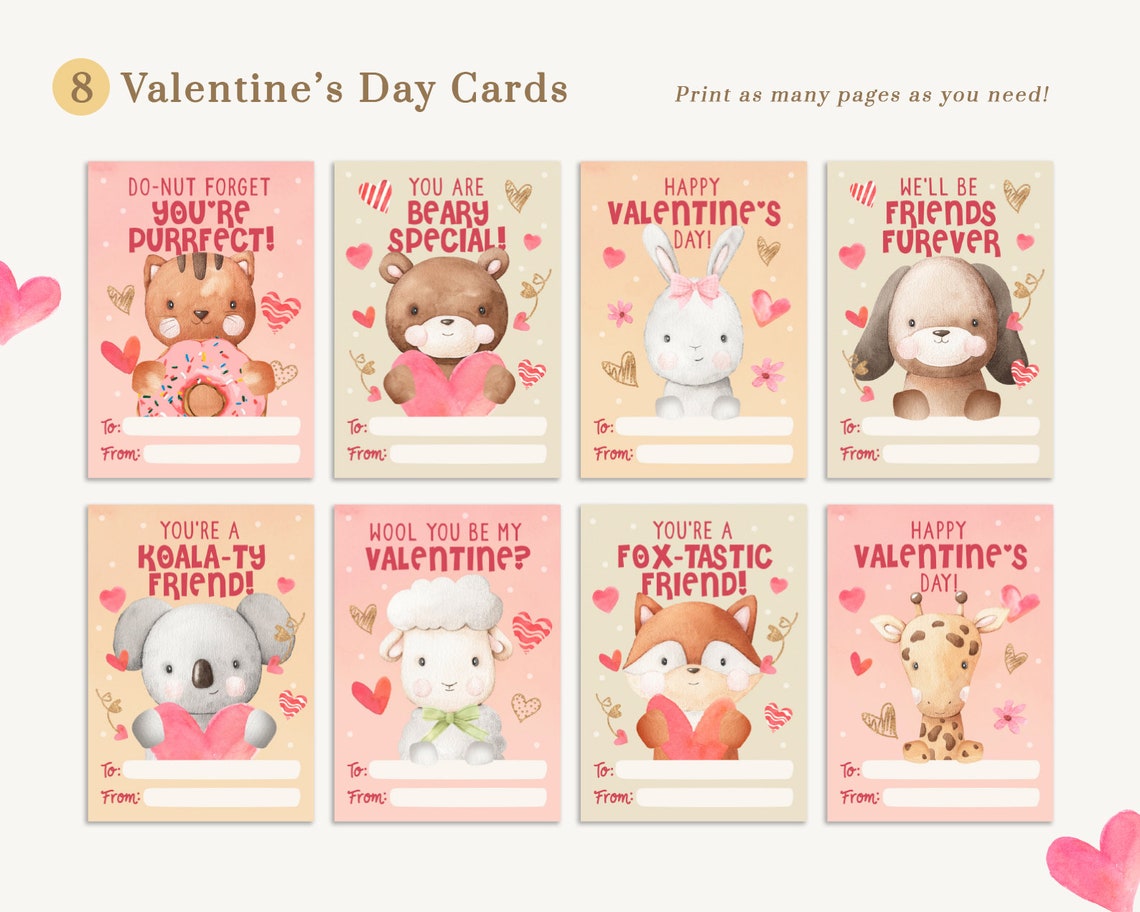 Printable Kids Valentines Day Cards, Classroom Valentines Day Cards ...