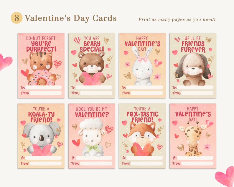 Printable Kids Valentines Day Cards, Classroom Valentines Day Cards ...