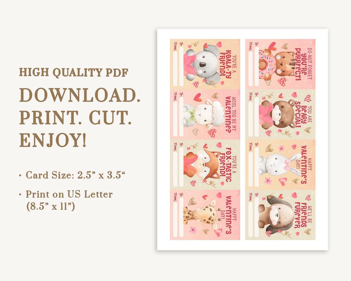 Printable Kids Valentines Day Cards, Classroom Valentines Day Cards ...