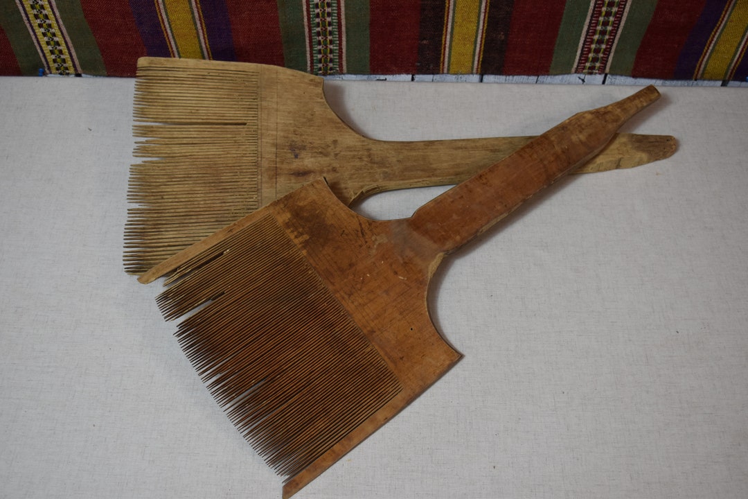Antique Wool Comb Set of 2 Wooden Comb Wool Carder Primitive Rustic ...