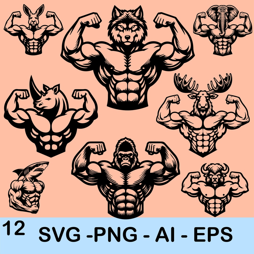 12 SVG Bodybuilder Designs Bundle, Bodybuilding Logo Vector, Animal ...