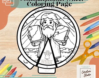 Ten Commandments Coloring Wheel, Bible Activity, Kids Bible Lesson ...