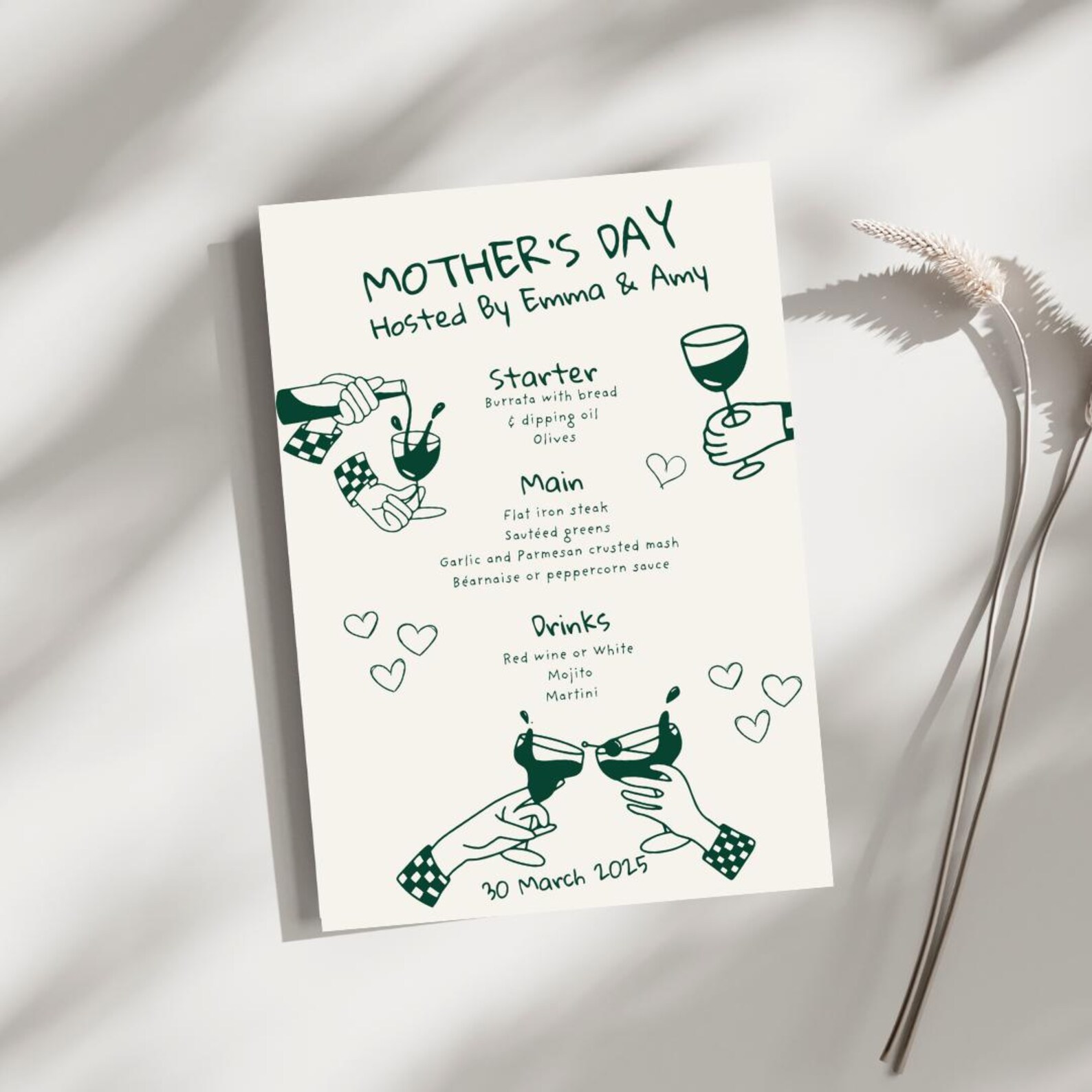 Mother's Day Menu, Printable, Template, Editable, Mother's Day, Mother ...
