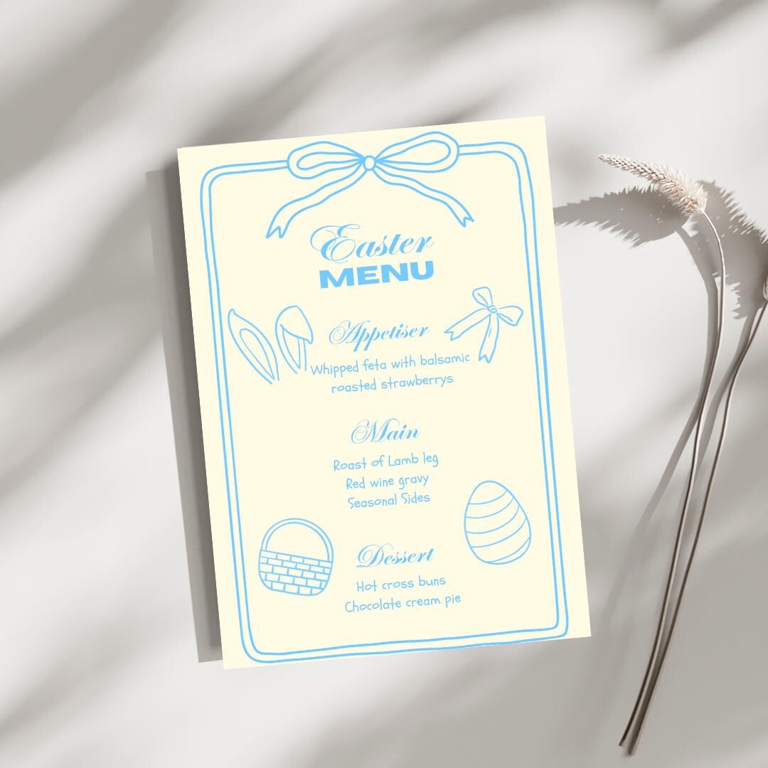 Easter Menu, Editable, Printable Menu, Customisable Menu. Aesthetic ...