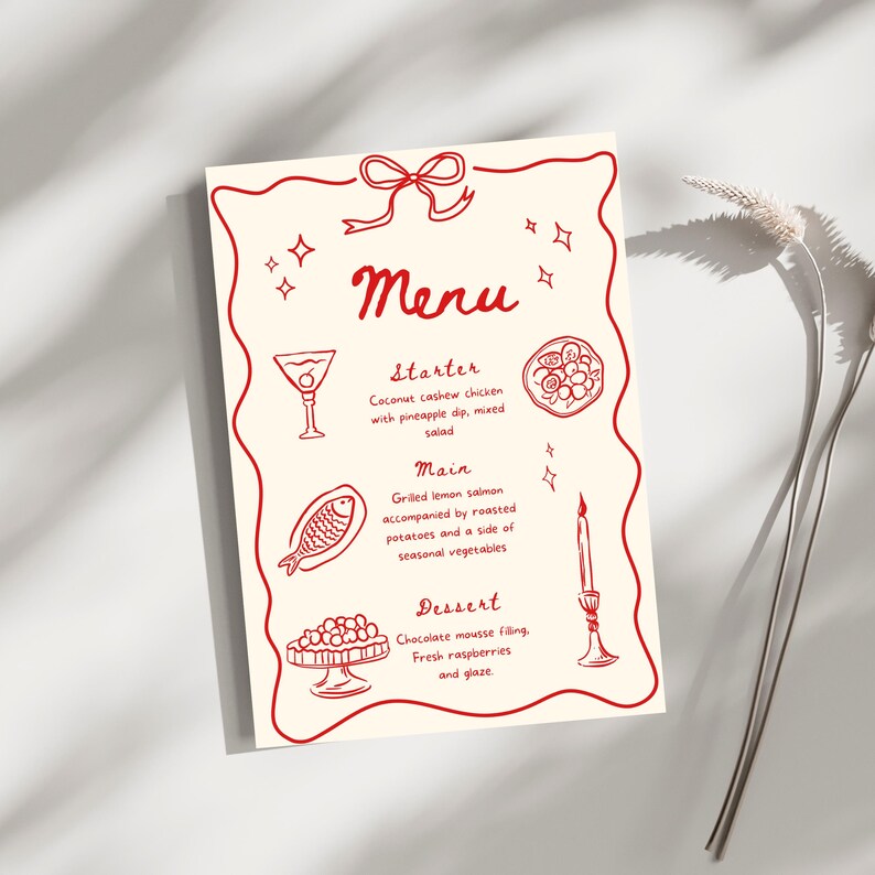 Menu Template, INSTANT DOWNLOAD, Editable, Printable, Coquette Bow Menu ...