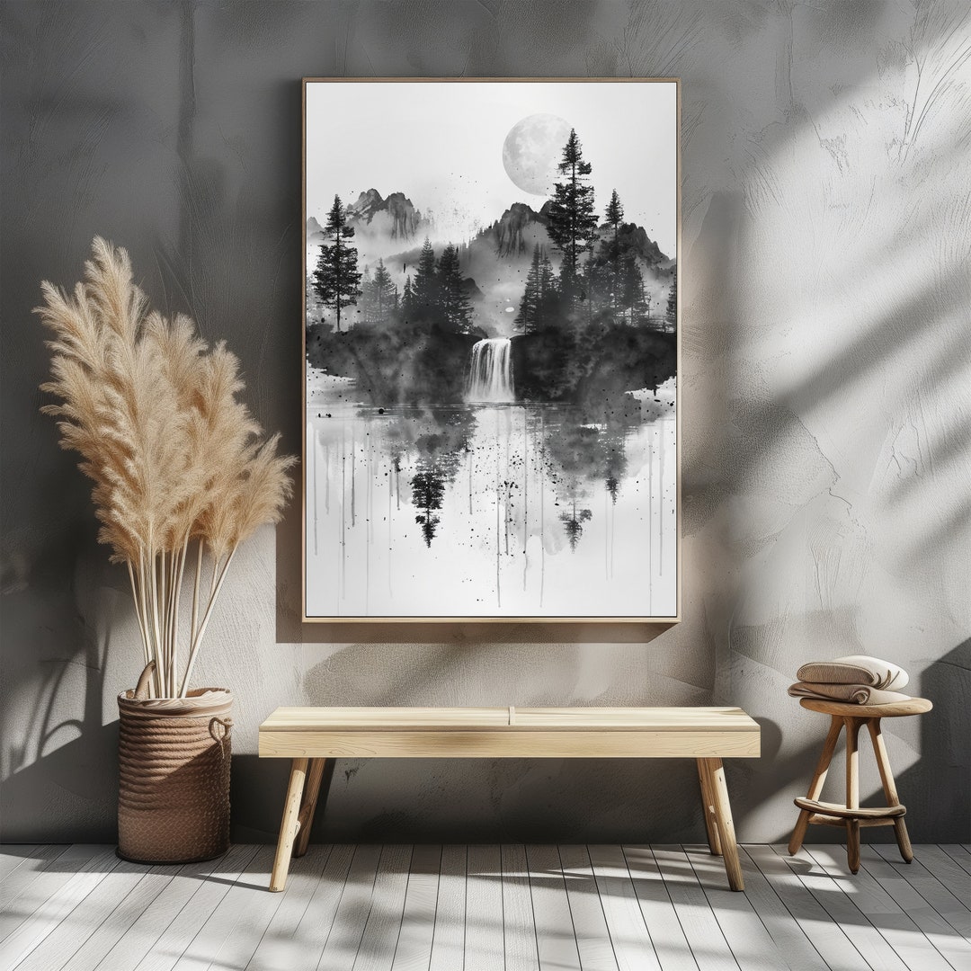 PRINTABLE Ink Painting / Waterfalls Artwork / Wall Art / Digital ...