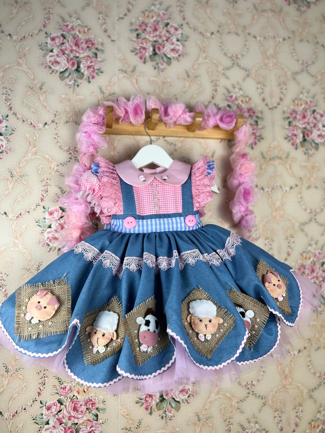 Baby Farm Dress, Handmade Animal Applique Birthday Outfit - Etsy