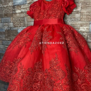 Red Lace Girl's Dress. Elegant Red Girl's Dress. Red Dress With Red ...
