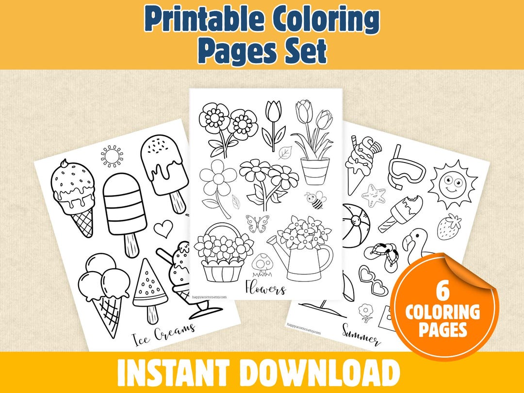 6 Printable Coloring Pages Set | Animals, Summer, Sea Creatures, Ice ...