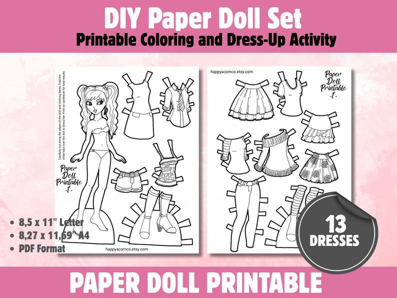 DIY Paper Doll Set – Printable Cut & Color Dress-up Activity for Kids ...