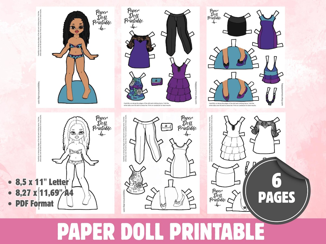 Printable Paper Doll Set for Kids | 6 Fun Pages to Color & Dress up ...