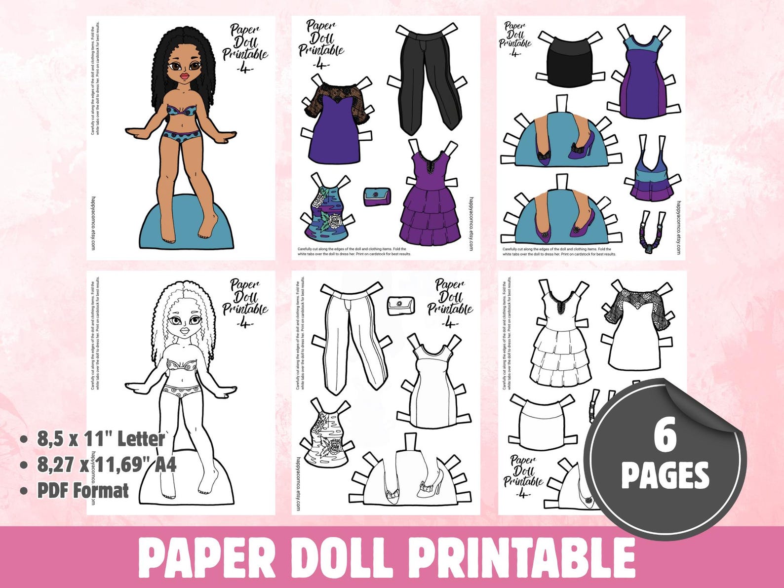 Printable Paper Doll Set for Kids | 6 Fun Pages to Color & Dress up ...
