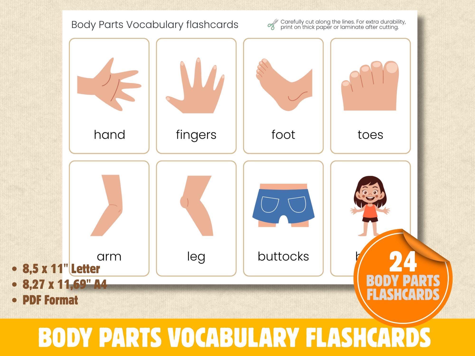 Montessori Body Parts Vocabulary Flashcards – 24 Printable ESL Cards ...